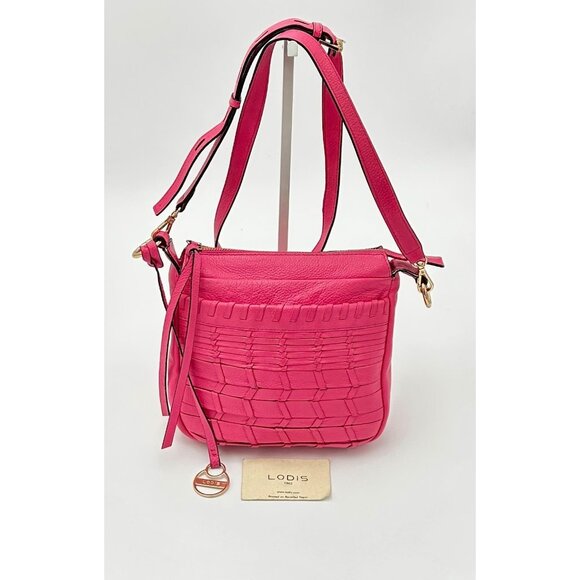 Lodis | Bags | Lodis Caravan Small Crossbody Bag Hot Pink Leather Woven ...